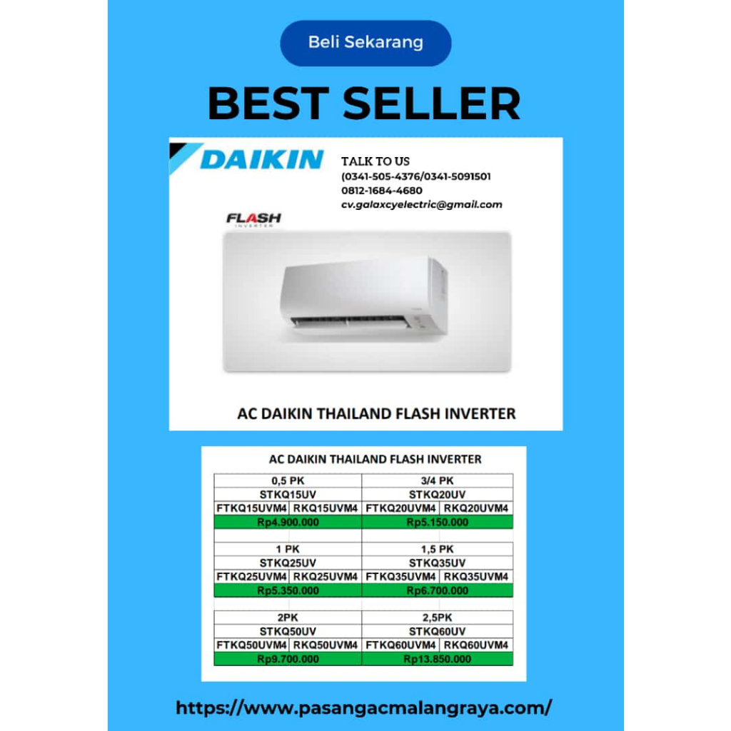 Jual AC Daikin thailand Flash Inverter 1,5PK STKQ35UV(FTKQ35UVM4 ...