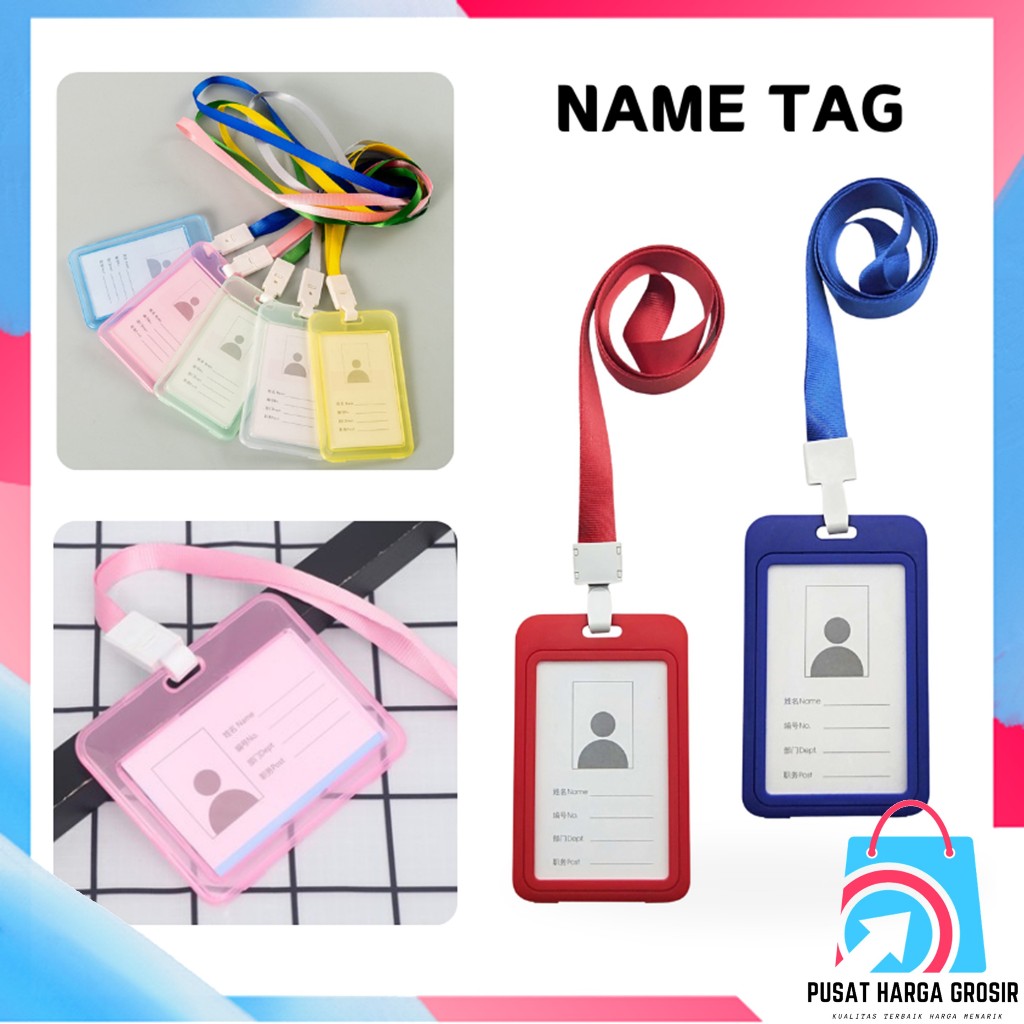 Jual PHG - Name Tag Id Card Transparant Gantungan Kartu Nama Plastik Vertical Lanyard Potrait ...