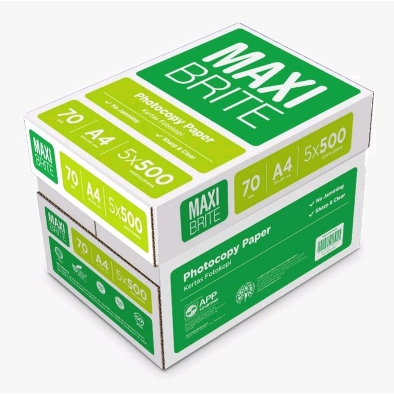 Jual kertas HVS A4 Maxi brite 70gsm/ kertas fotokopi Maxi brite{1dus=5rim} | Shopee Indonesia