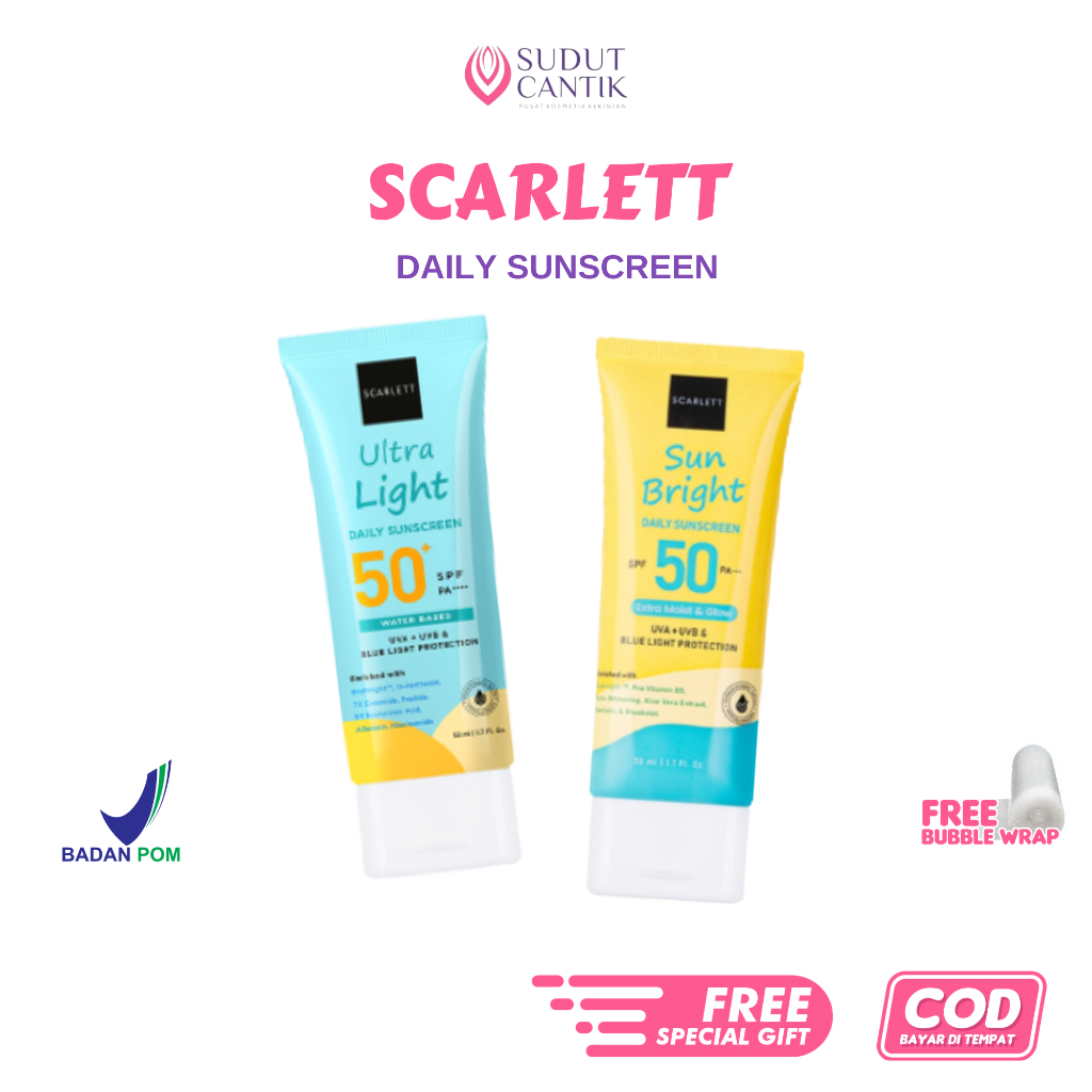 Jual Scarlett Whitening Sunscreen Ultra Light Sun Bright Daily SPF50 ...