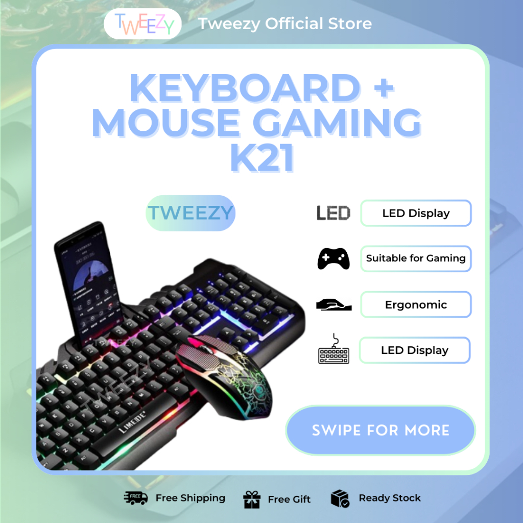Jual Keyboard Mouse Gaming Combo Set T21 K21 Kabel USB LED Lightning RGB Warna Warni 104 Tombol ...