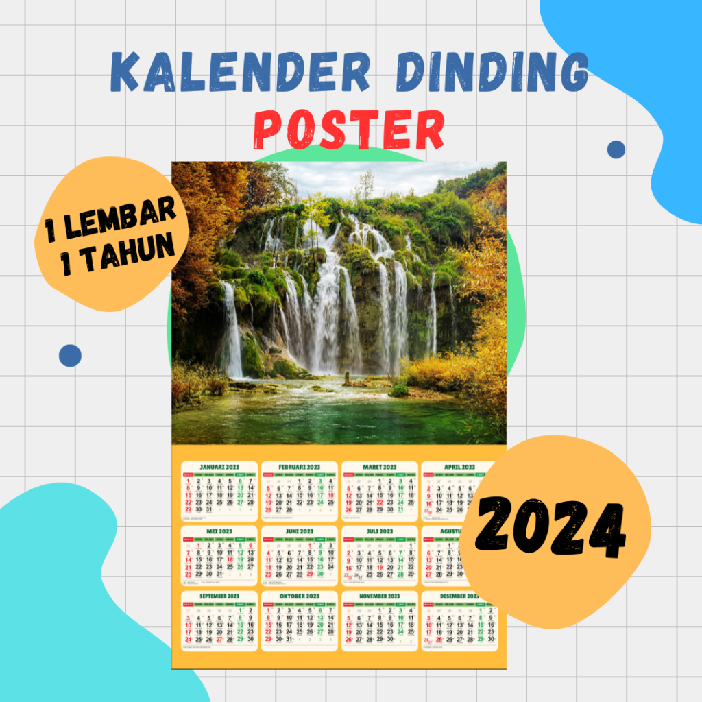 Jual Cetak Kalender Poster Dinding Custom 2024 Ukuran A3 + Ivory Klem ...