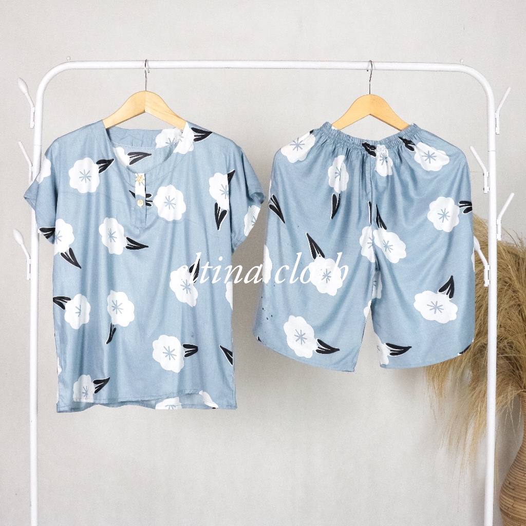 Jual Setelan Baju Tidur Wanita Lengan Pendek Piyama Celana Pendek Motif Bulu Bahan Rayon ...