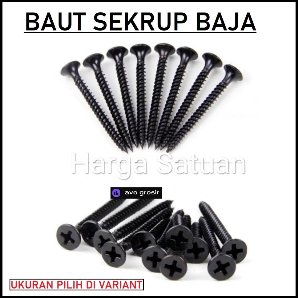 Jual Sekrup baja hitam gypsum drywall screw baut | Shopee Indonesia