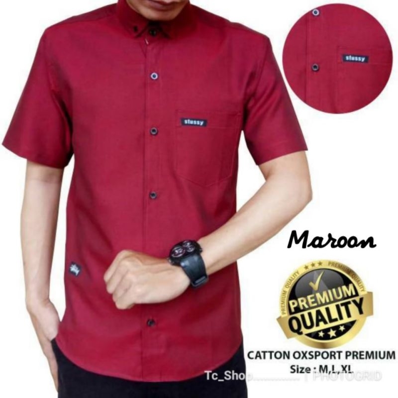 Jual Kemeja Polos Merah Maroon Lengan Pendek | Kemeja Pria | Shopee ...