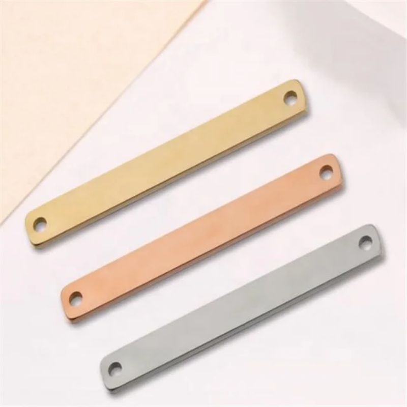 Jual 1 pcs Charm Plat PANJANG Lubang 2 Dua Stainless Steel Connector ...