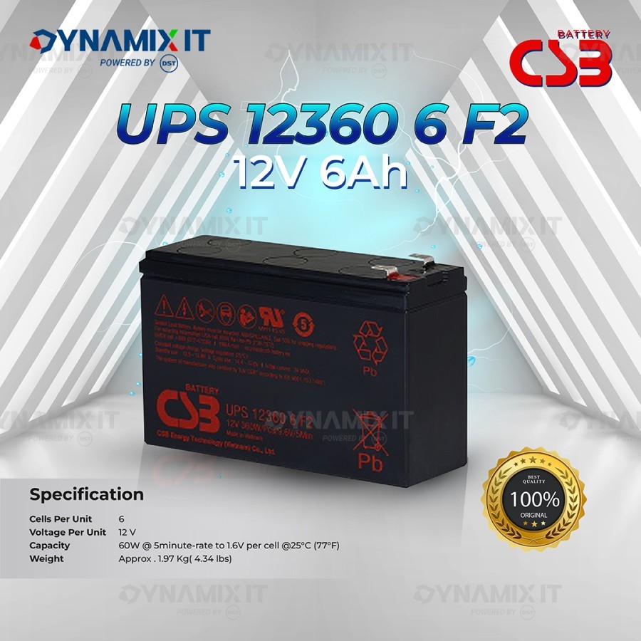 Jual Baterai UPS CSB 123606 F2 12V 360W VRLA Replacement UPS Battery | Batt UPS kering VRLA CSB ...