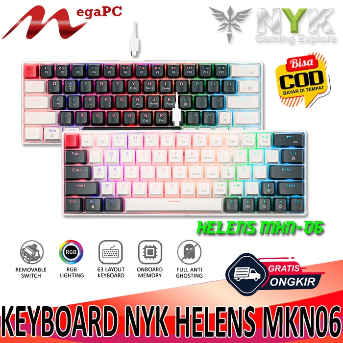 Jual Keyboard Mechanical 63 Keys Removable HELENS MKN-06 NYK Nemesis ...