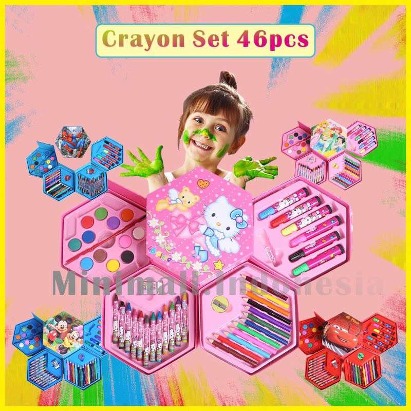 Jual Pensil warna / Art set 46 pcs kartun Kitty crayon set kotak ...