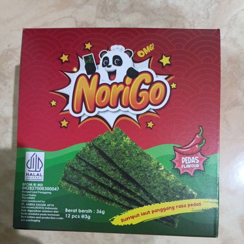 Jual Norigo rumput laut panggang rasa pedas 1 box isi 12 sachet@3gr ...