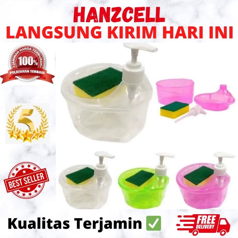Jual Tempat Sabun Bulat 1000ml + Spons Cuci Piring (2in1) Dispenser ...