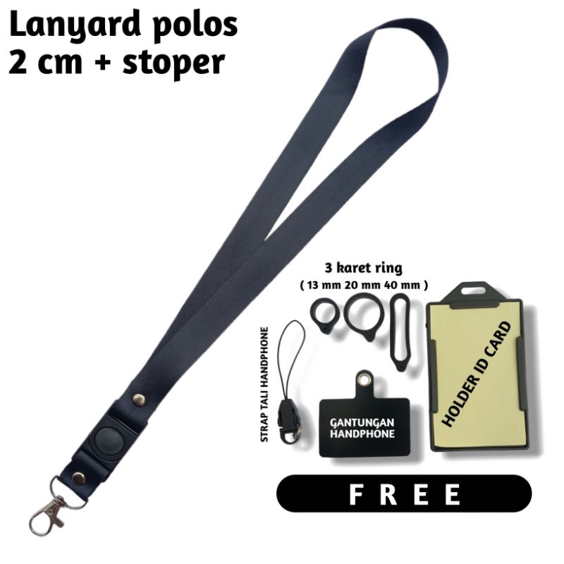 Jual Lanyard Hitam Polos 2Cm Free karet O Ring Dan Gantungan HP ...