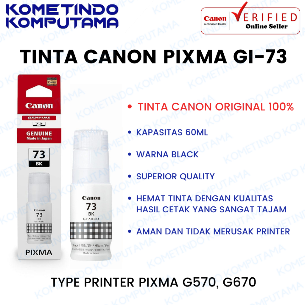 Jual Box GI-73 BLACK 60ml Tinta Botol Canon Pixma Original GI73 HITAM 100% ORIGINAL / G570/G670 ...
