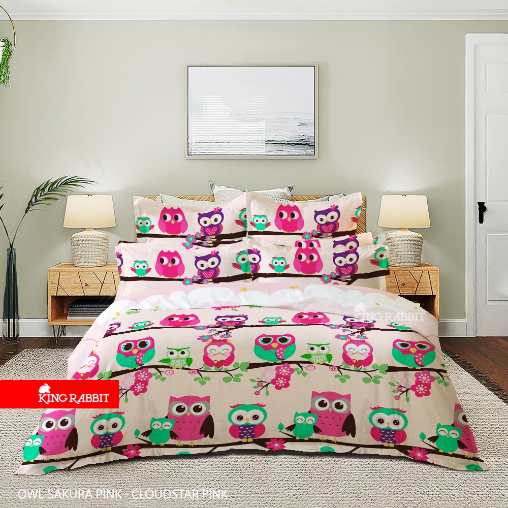 Jual King Rabbit Bamboo Velvet Bed Cover Motif Owl Sakura Pink | Shopee ...