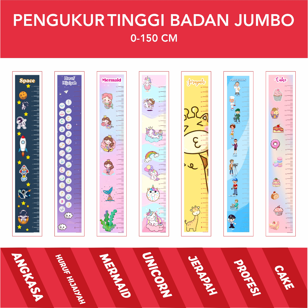 Jual Poster Banner Pengukur Tinggi Badan Anak Tematik Bisa Custom Dan ...