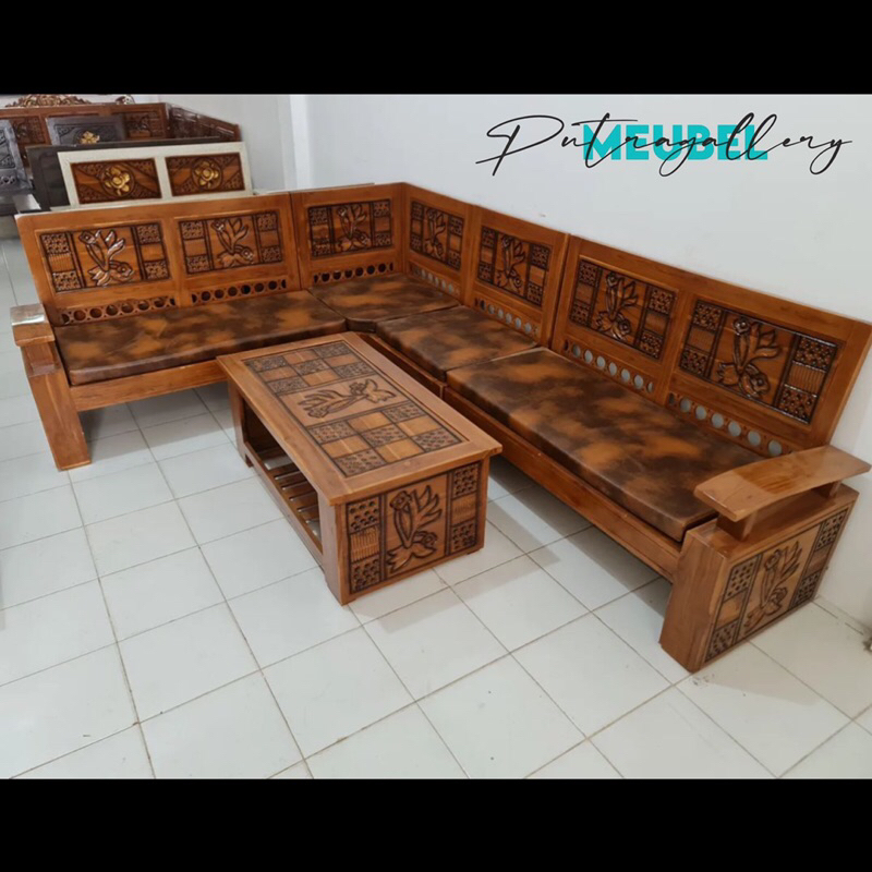 Jual Kursi Tamu Sudut Minimalis Koper Bola + Busa Matras Full Kayu Jati ...