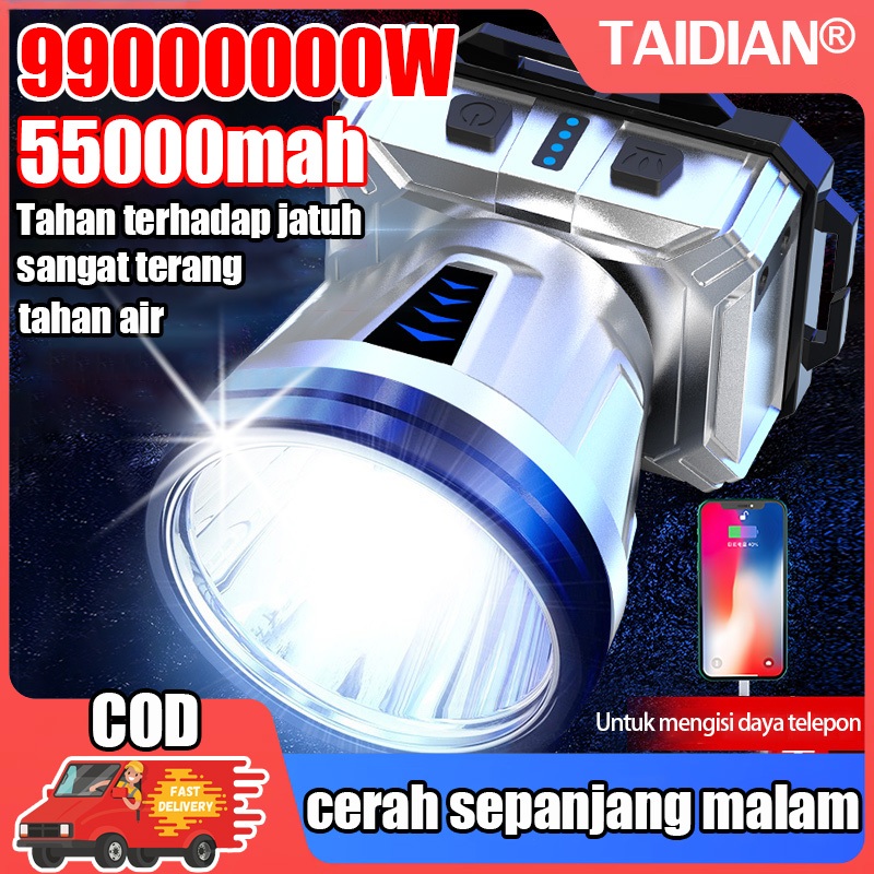 Jual TD senter kepala super terang 1865000mah 300W malam sama seperti di siang hari dengan daya ...