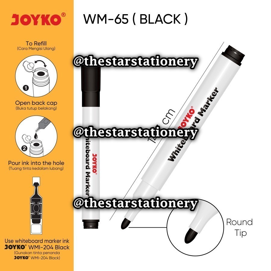 Jual (1 Biji) GROSIR White Board Marker Joyko WM-65 Hitam / Spidol Papan Tulis Dapat Dihapus ...