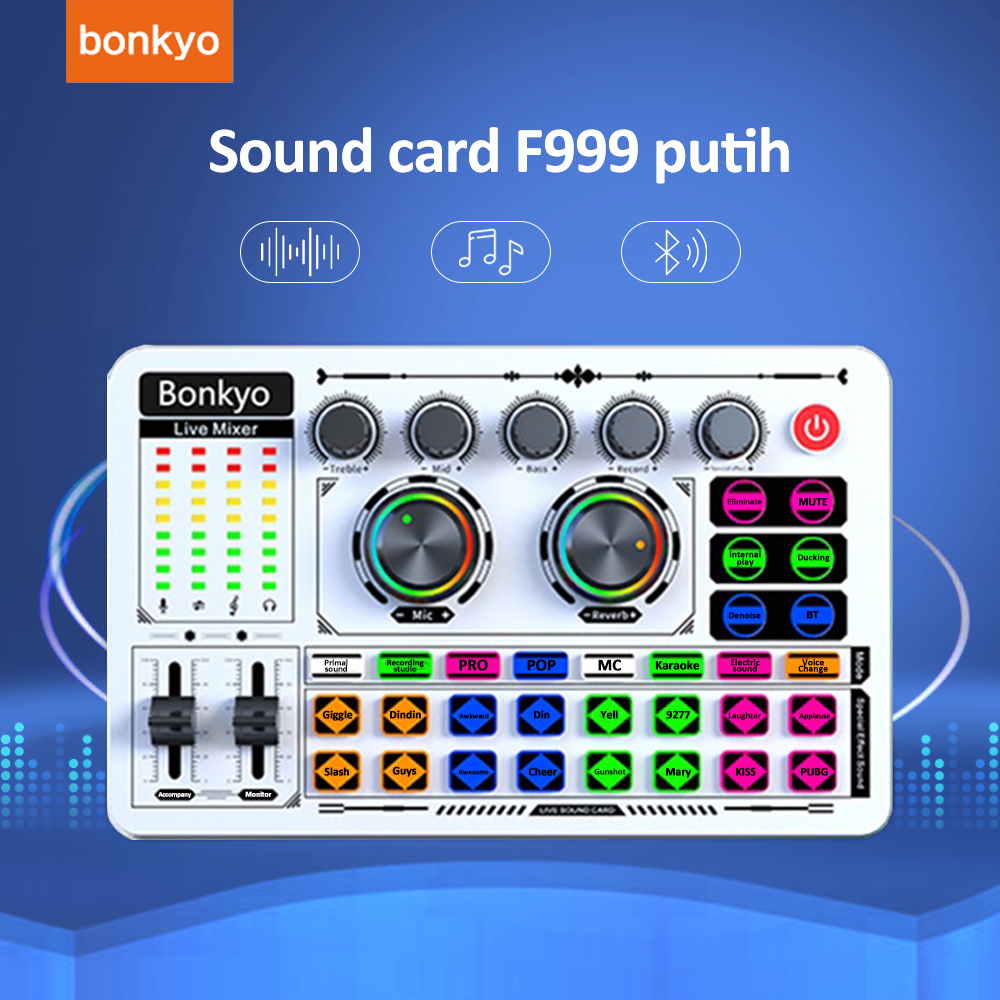 Jual Bonkyo F999 Sound Card Putih Siaran Langsung Peralatan Khusus Mikrofon Bernyanyi ...