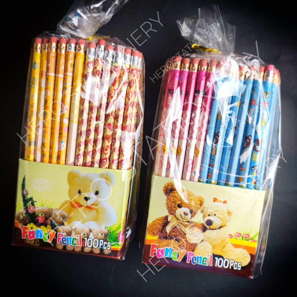 Jual Pensil fancy motif dengan penghapus karet box isi 100 pcs | Shopee ...
