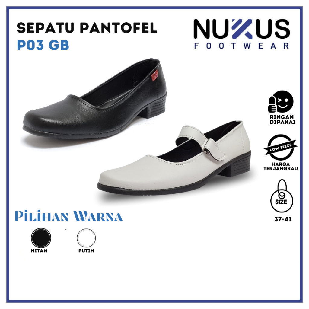 Jual Nukus Sepatu Pantofel Kerja Wanita Paskibra Hitam dan Putih - P03 ...