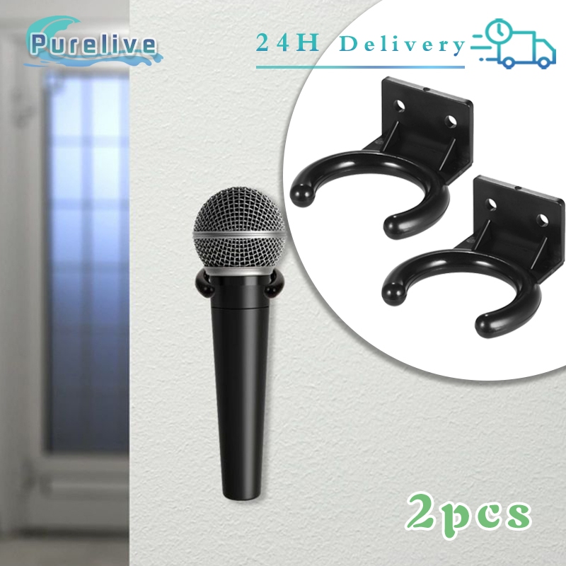 Jual 2Pcs Hanger Microphone Wall Mount Holder Hook Clamp Wall mount Mic ...