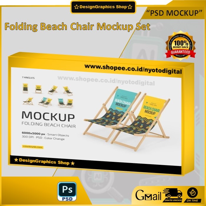 Jual Mockup Kursi Pantai Lipat Format Photoshop PSD Folding Beach Chair ...