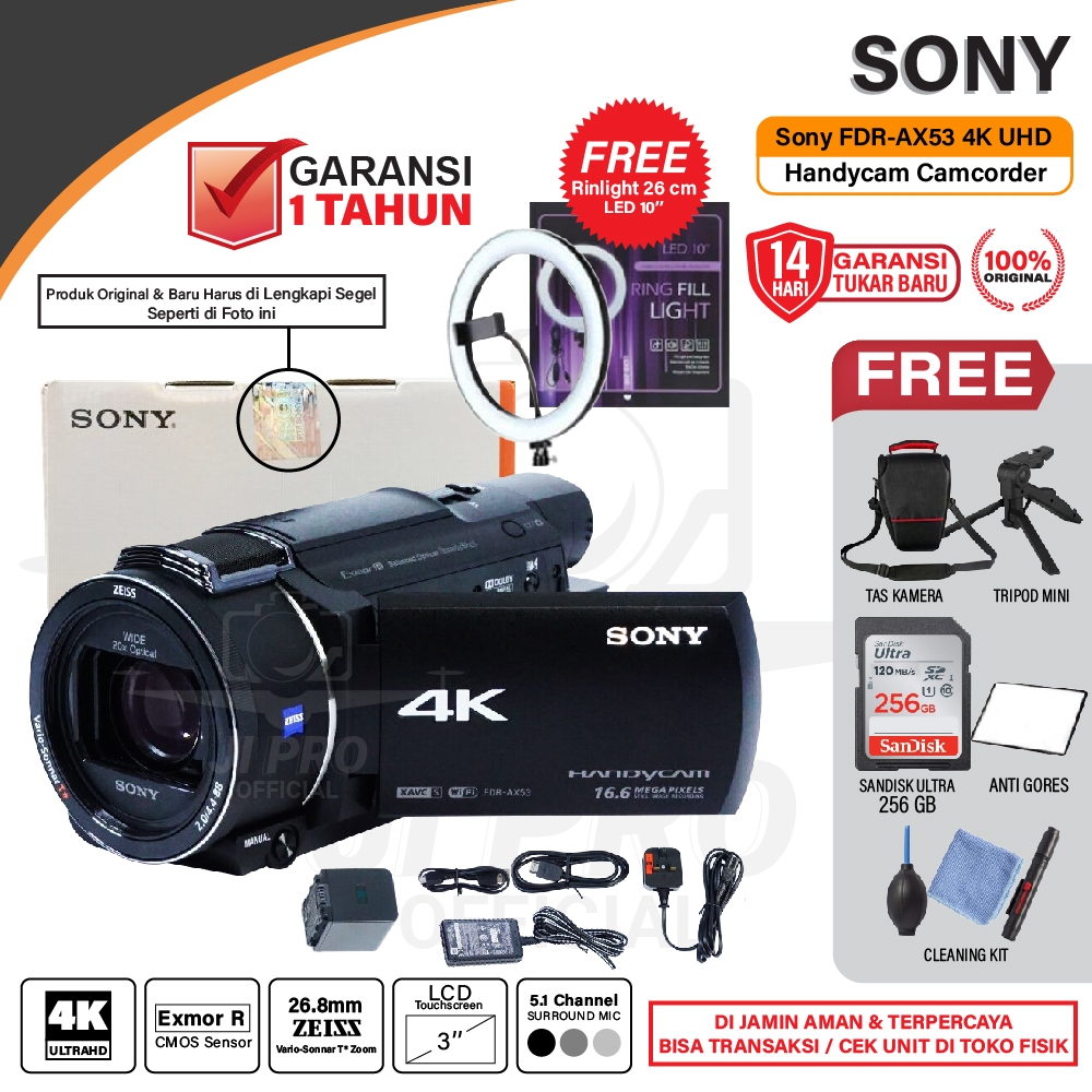 Jual Sony FDR-AX53 4K Ultra HD Handycam Camcorder AX 53 Original ...