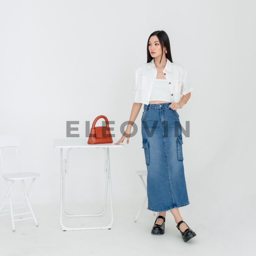 Jual Eleovin Fashion - Rok Cargo in Medium Jeans - Rok Jeans Premium ...