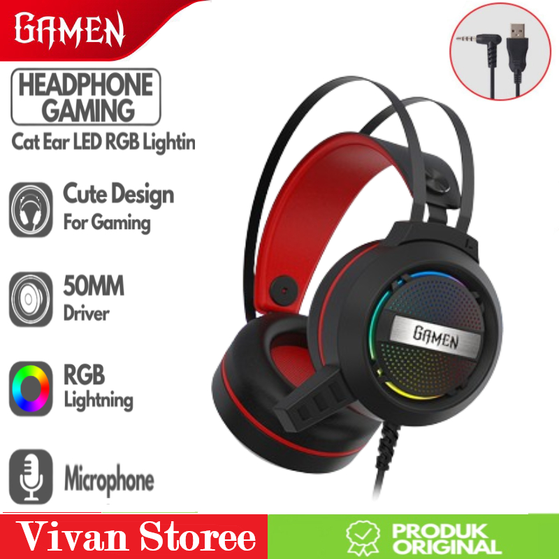 Jual GAMEN Headset Gaming GH110 Headphone RBG Wired Connection E-Sports ...