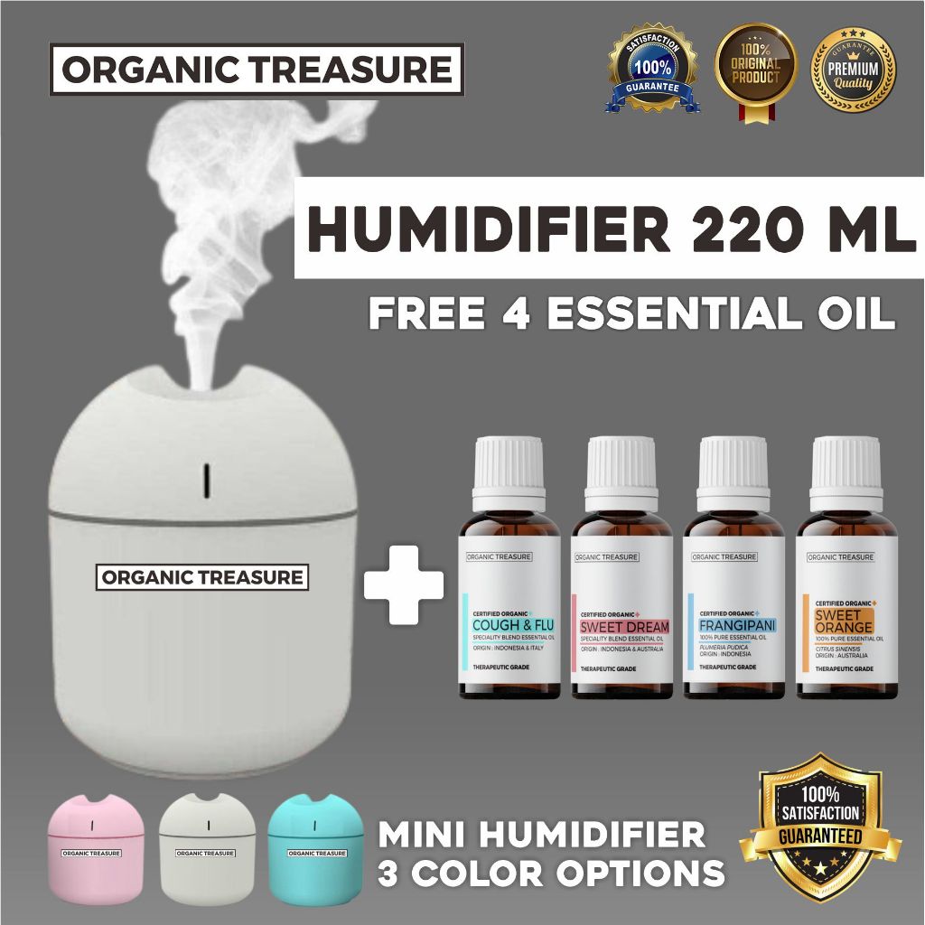 Jual ORGANIC TREASURE - Paket Mini Humidifier 220ML Aromatherapy FREE 4 ...
