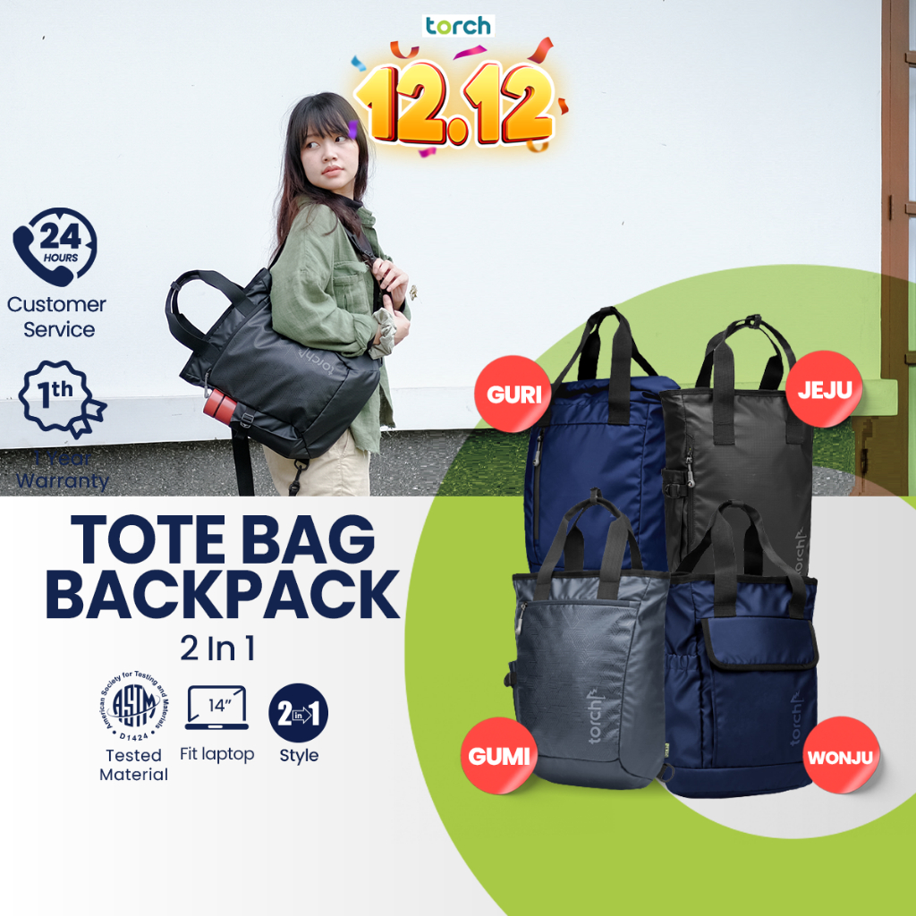 Jual TORCH Tas 2in1 Tote Bag Totebag Ransel Punggung Sekolah Kuliah Jinjing Laptop Pria Wanita ...