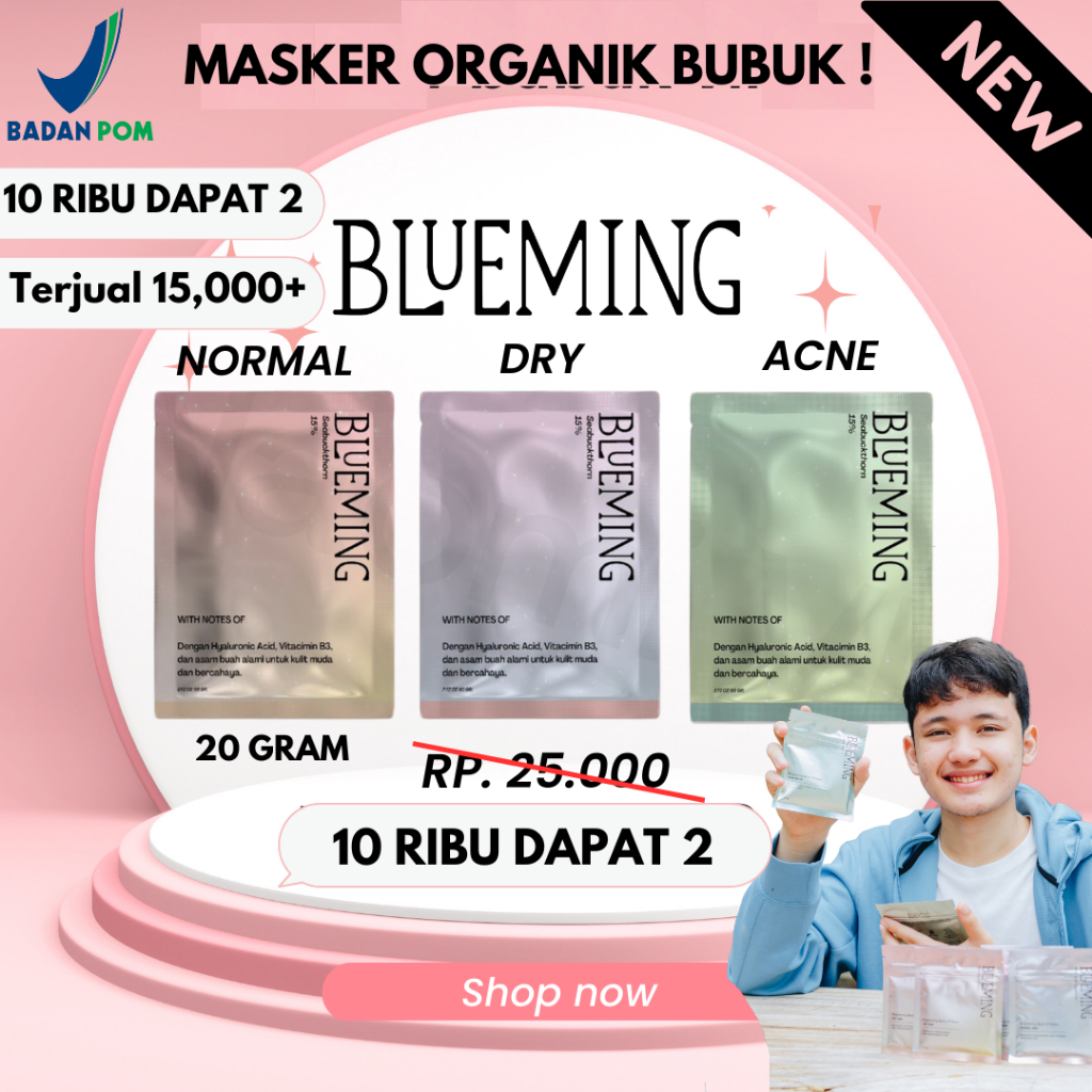 Jual 10RB DAPAT TIGA !! MASKER ORGANIK BUBUK VIRAL BLUEMING Brightening ...
