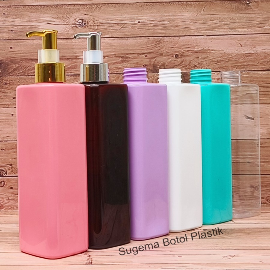 Jual Botol Pump 500ml Pink Model Kotak Tutup Clip Oil Luxury Silver Gold / Botol Pump 500 Ml ...