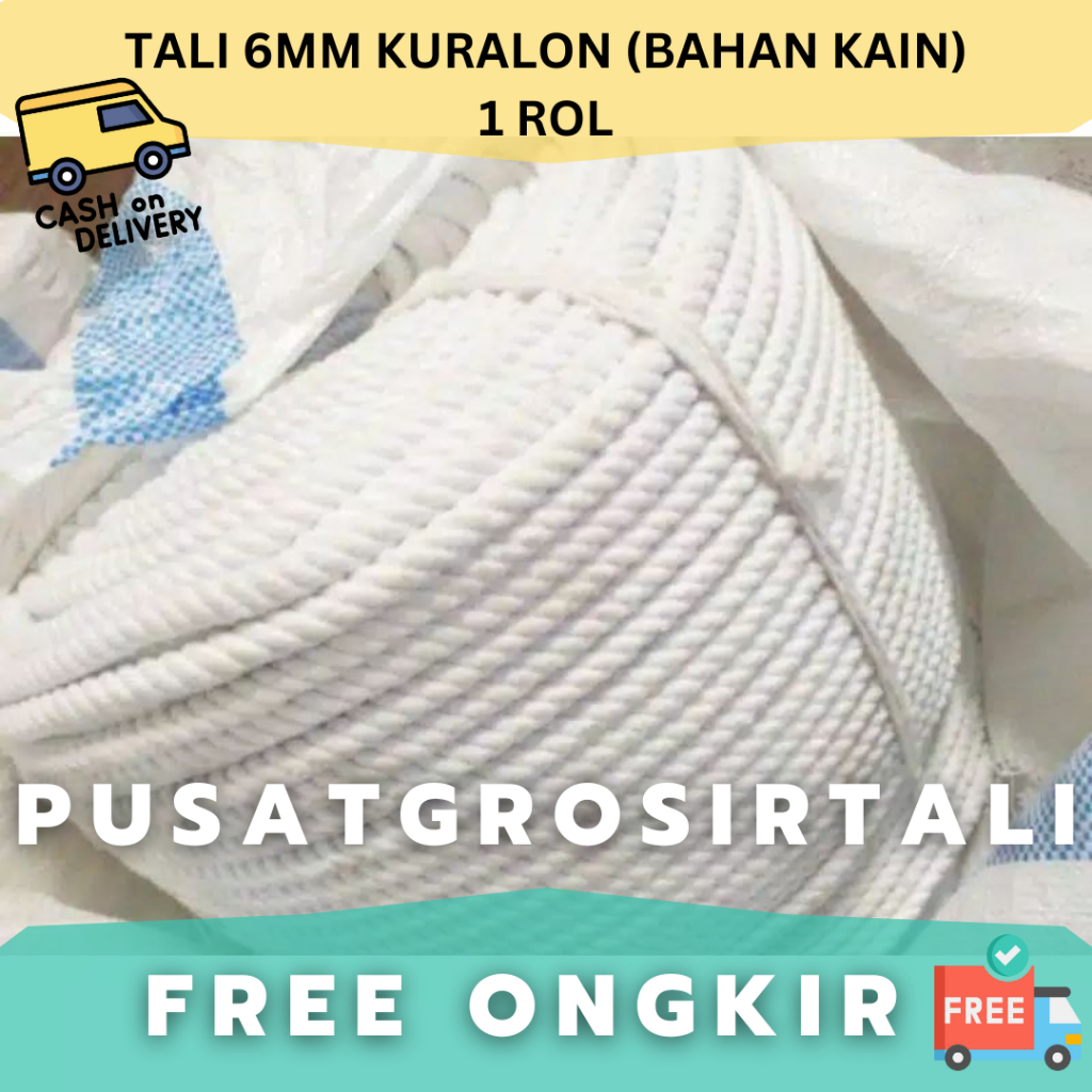 Jual TALI BAHAN KAIN 6MM (1 ROLL) TALI TAMBANG 6MM / TALI KURALON 6MM ...
