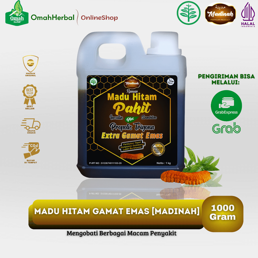 Jual Madu Hitam Pahit Gamat Gold Plus Propolis Trigona 1kg Madinah ...