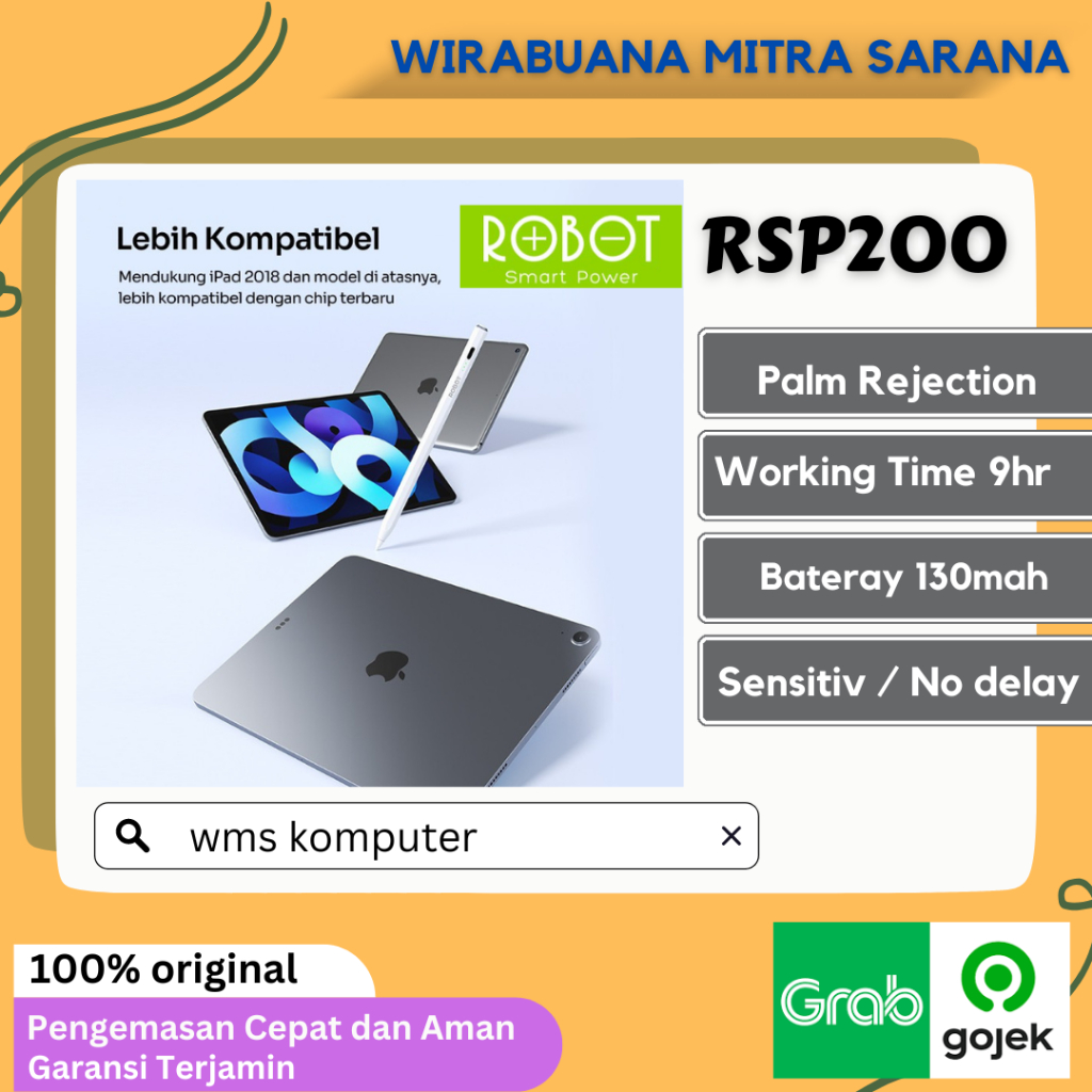 Jual ROBOT RSP200 Active Stylus Pen For iPad White Support Palm ...