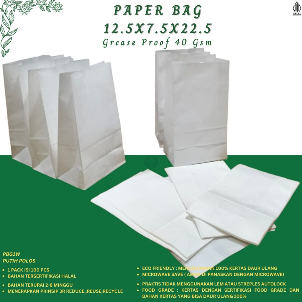 Jual Paper Bag Medium Kertas Ayam Goreng Kertas Roti (Isi 100 Pcs-PBG1W) | Shopee Indonesia