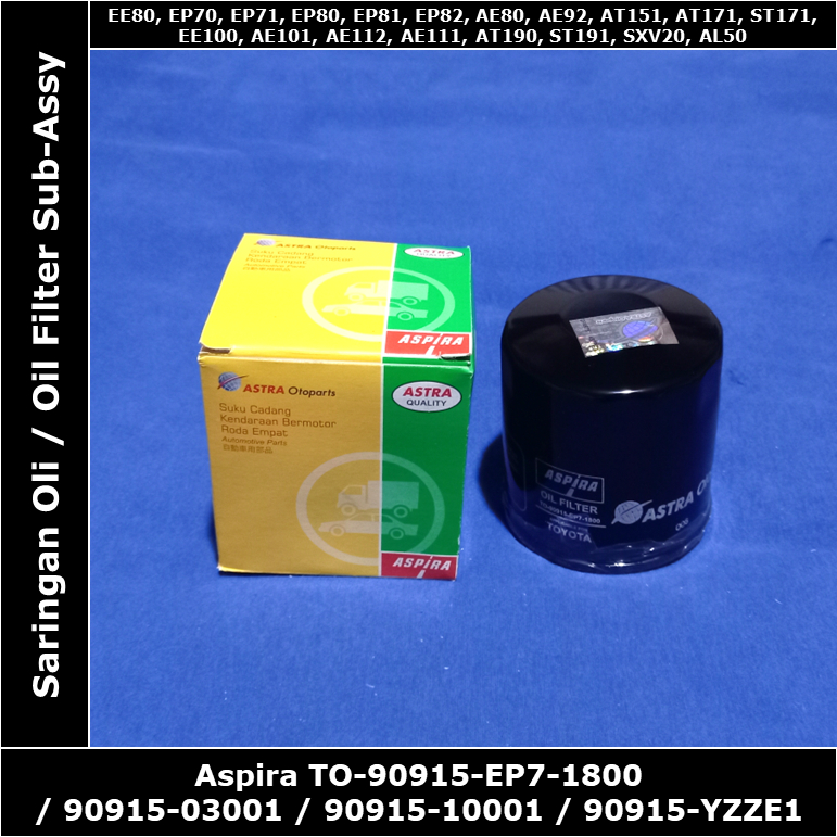Jual Filter Oli Toyota All New Corolla 1600 cc 4A AE111 Aspira TO-90915 ...