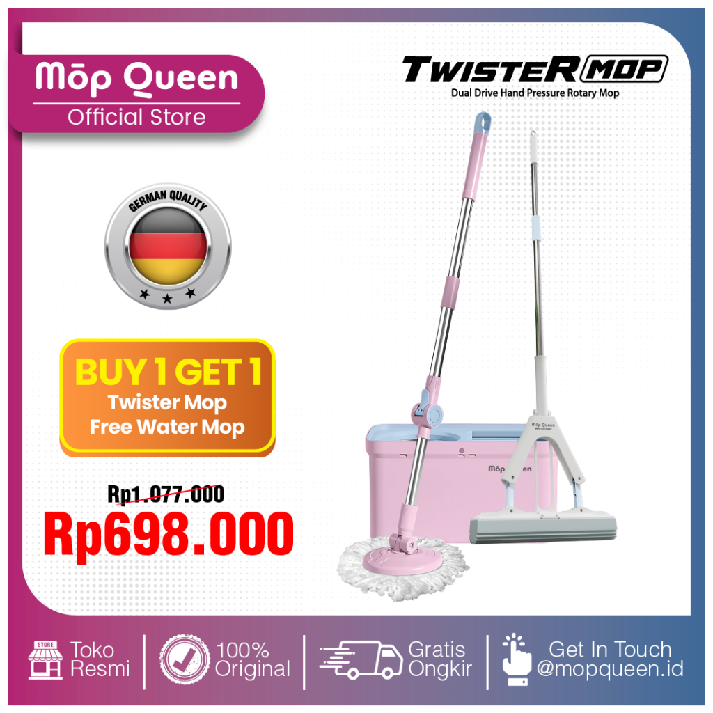 Jual Mop Queen Bundle Twister Mop + Water Mop alat pel praktis | Shopee Indonesia