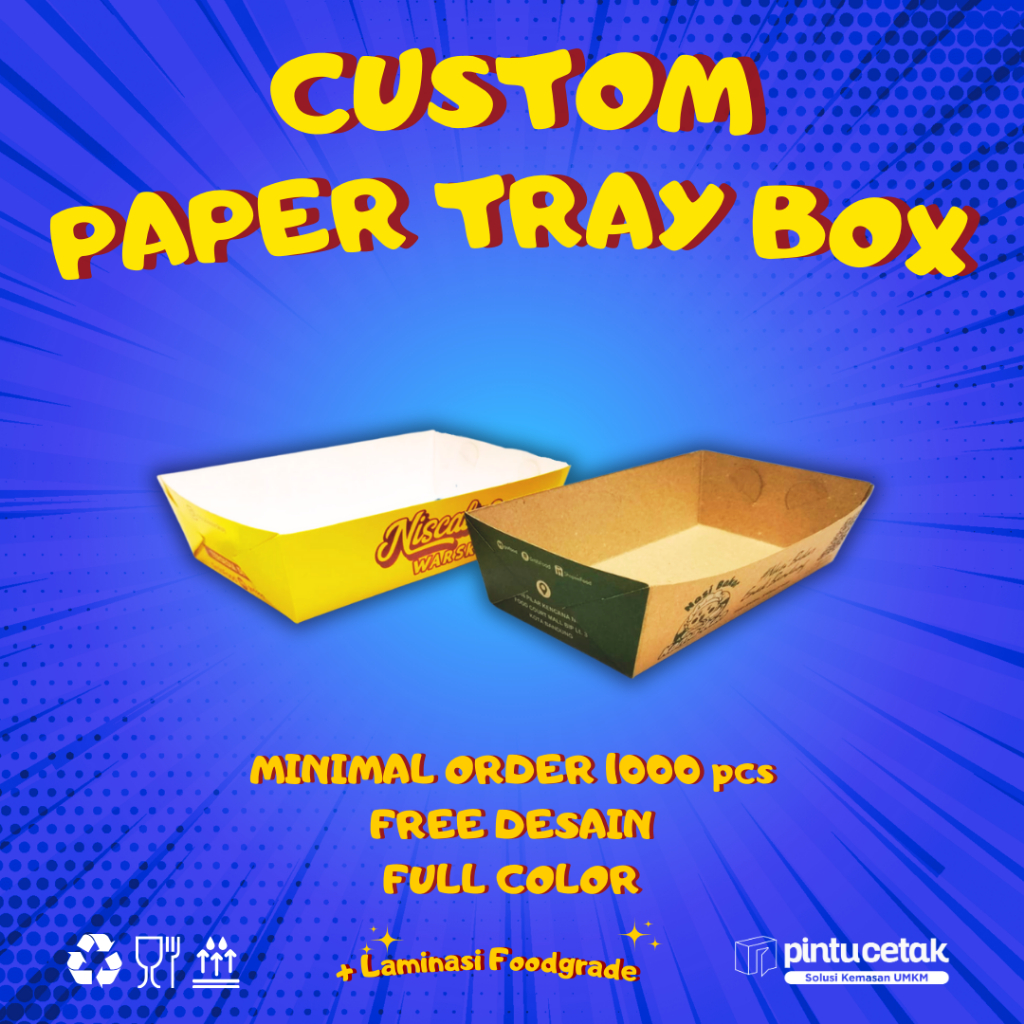 Jual CUSTOM DESIGN PAPER FOOD TRAY BOX Makanan Paper Kraft, MIN ORDER ...