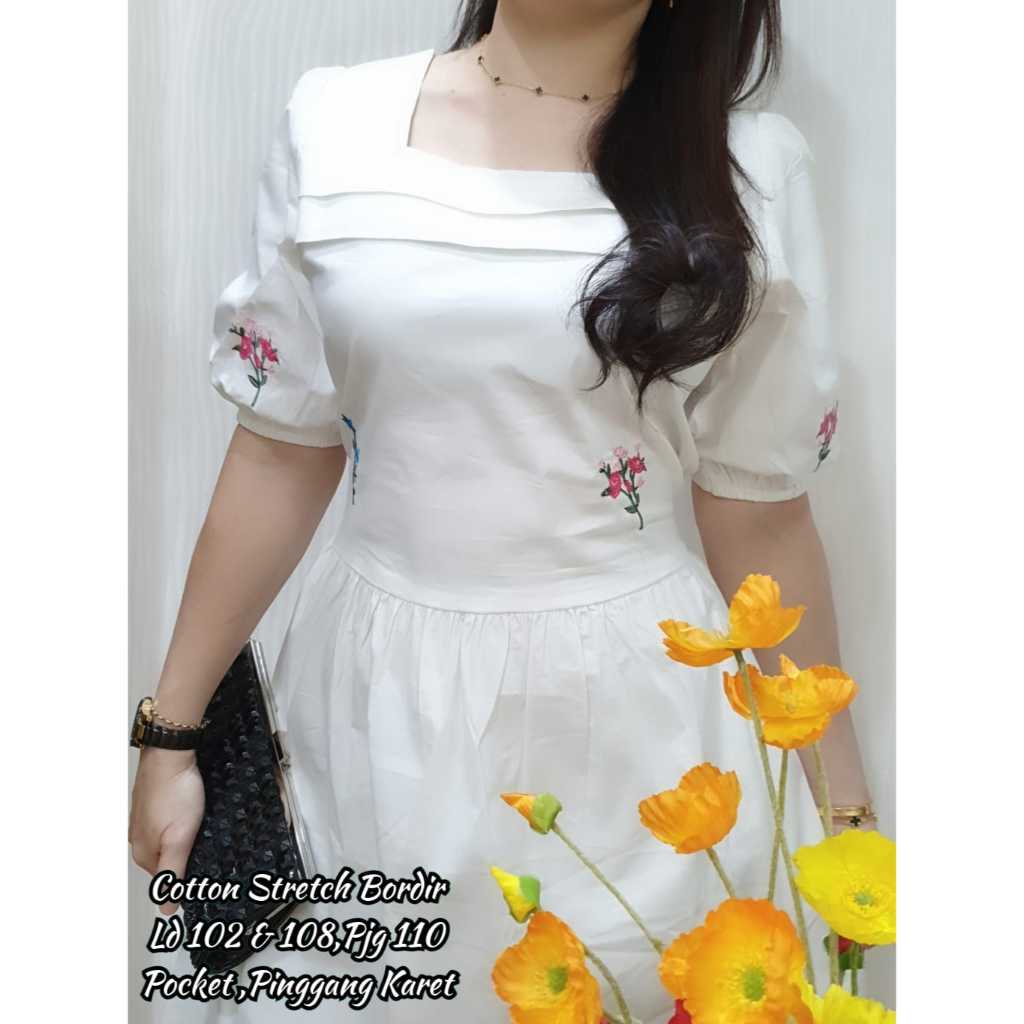 Jual JESS Dress Katun Stretch - Dress Bordir - Dress Midi - Dress Korea ...