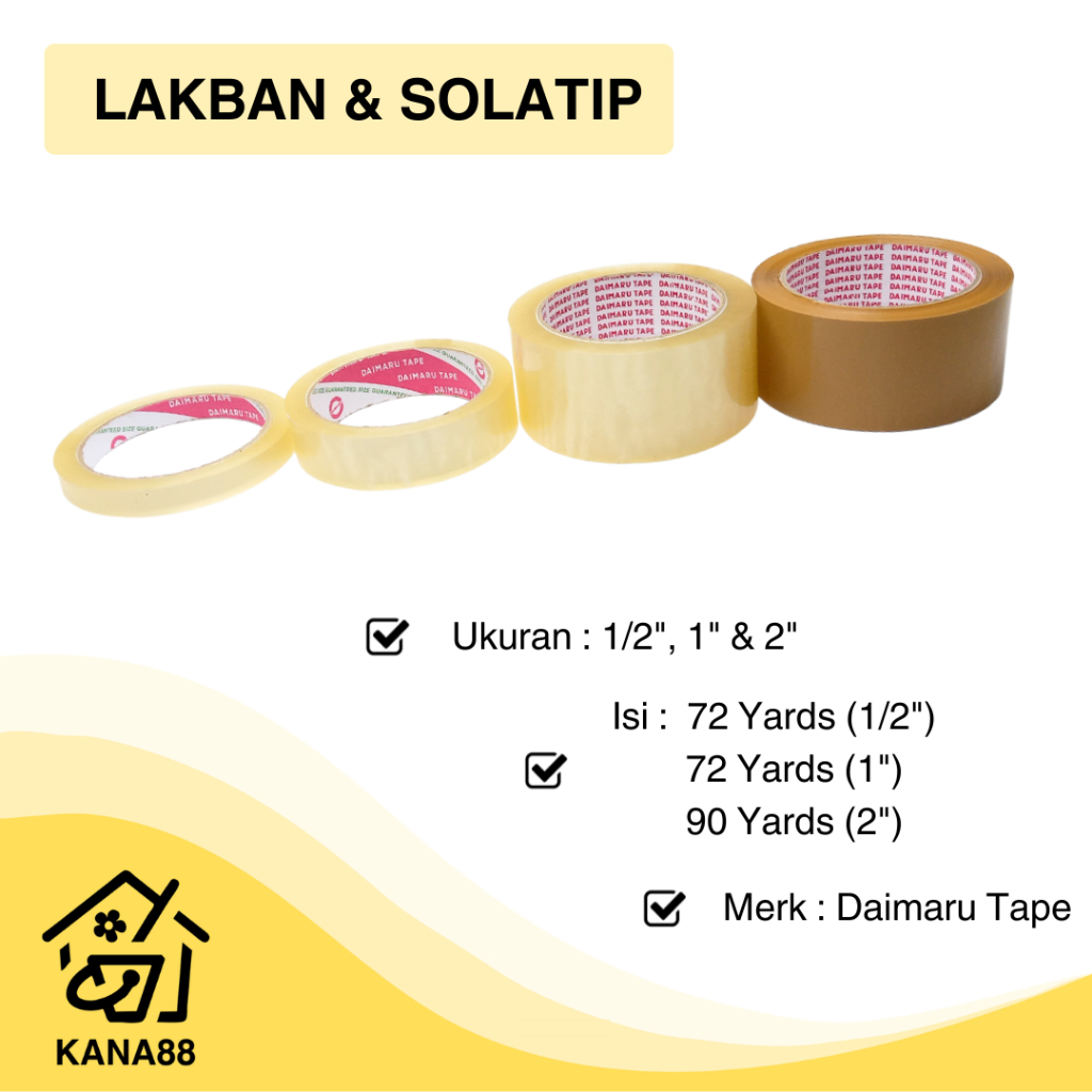 Jual Lakban dan Isolasi Daimaru Ukuran 1/2 Inch 1 Inch 2 Inch Solatip ...