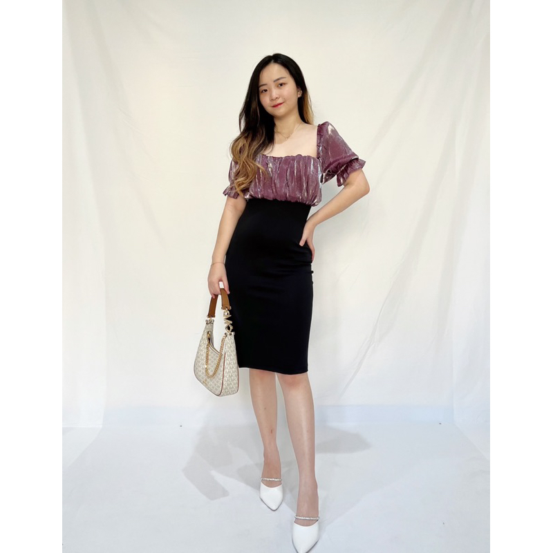 Jual ELEVENCLOTHING - Combi Dress Scuba Mix Shimmer Simple Polos ...