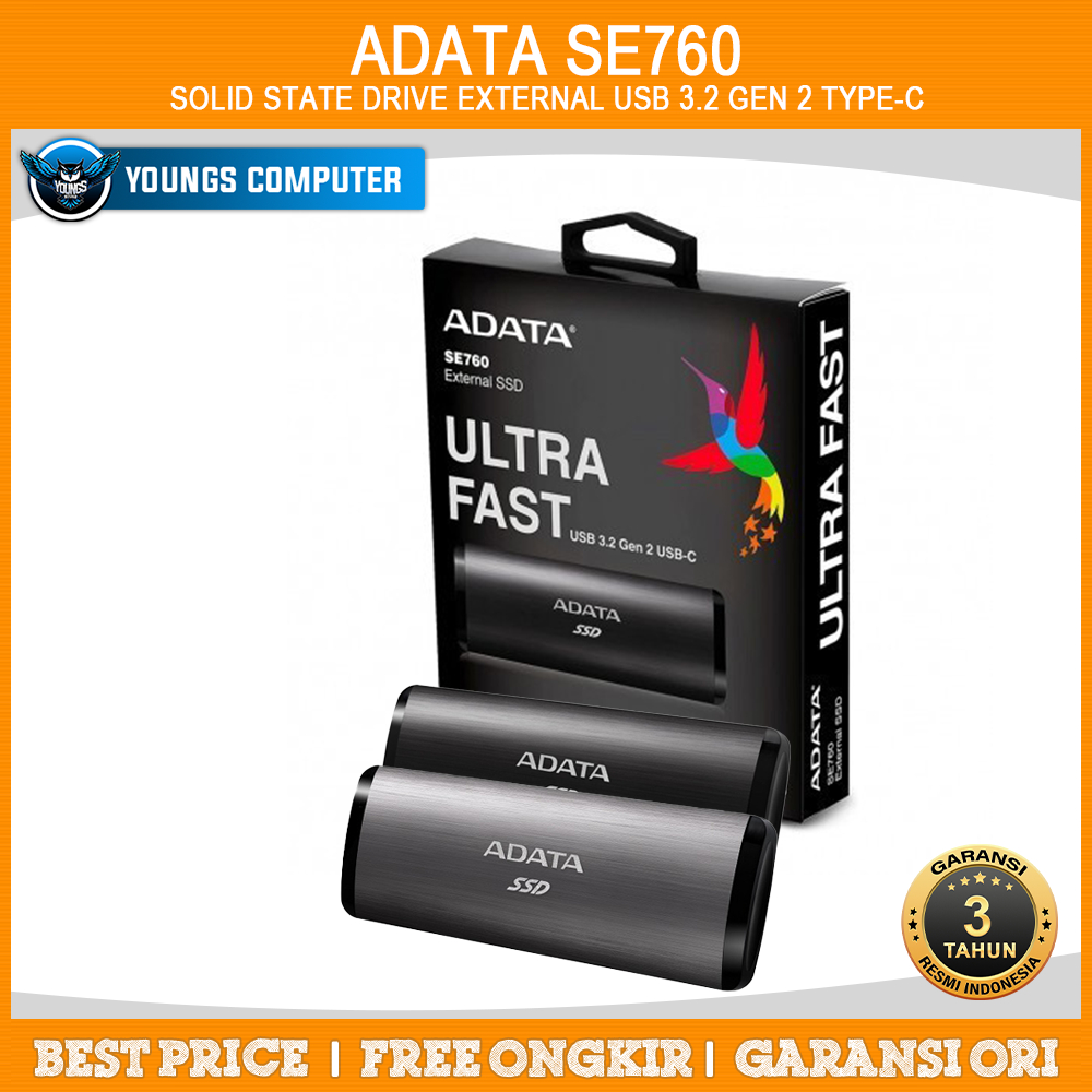Jual PORTABLE SSD ADATA SE760 256GB 512GB 1TB 2TB - 1000Mbps USB-C ...