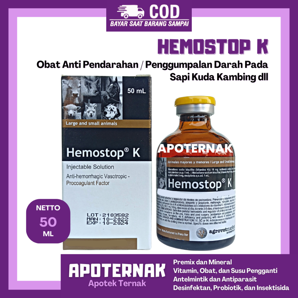 Jual HEMOSTOP K 50ML AGROVET - Obat Anti Pendarahan Penggumpalan Hewan Vitamin K | Shopee Indonesia