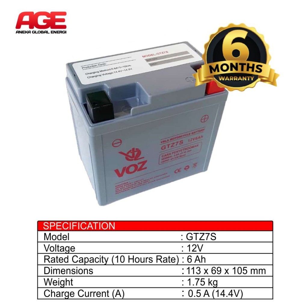 Jual VOZ AKI MOTOR 12V 6 Ah GTZ7S - BATERAI AKI MOTOR - Garansi ...