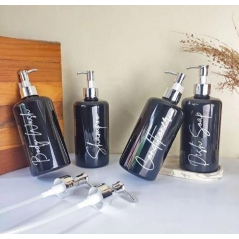 Jual BOTOL SABUN CAIR LUXURY AESTHETIC 500ML HITAM GLOSSY PUMP SILVER ...