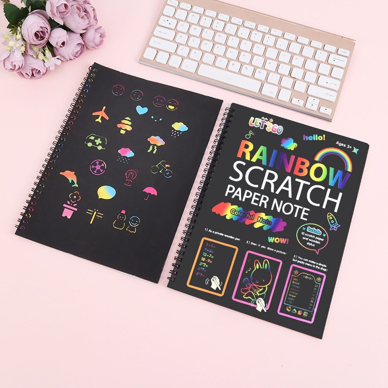 Jual Magic Color Rainbow Scratch Paper Note book 19X26cm | Shopee Indonesia