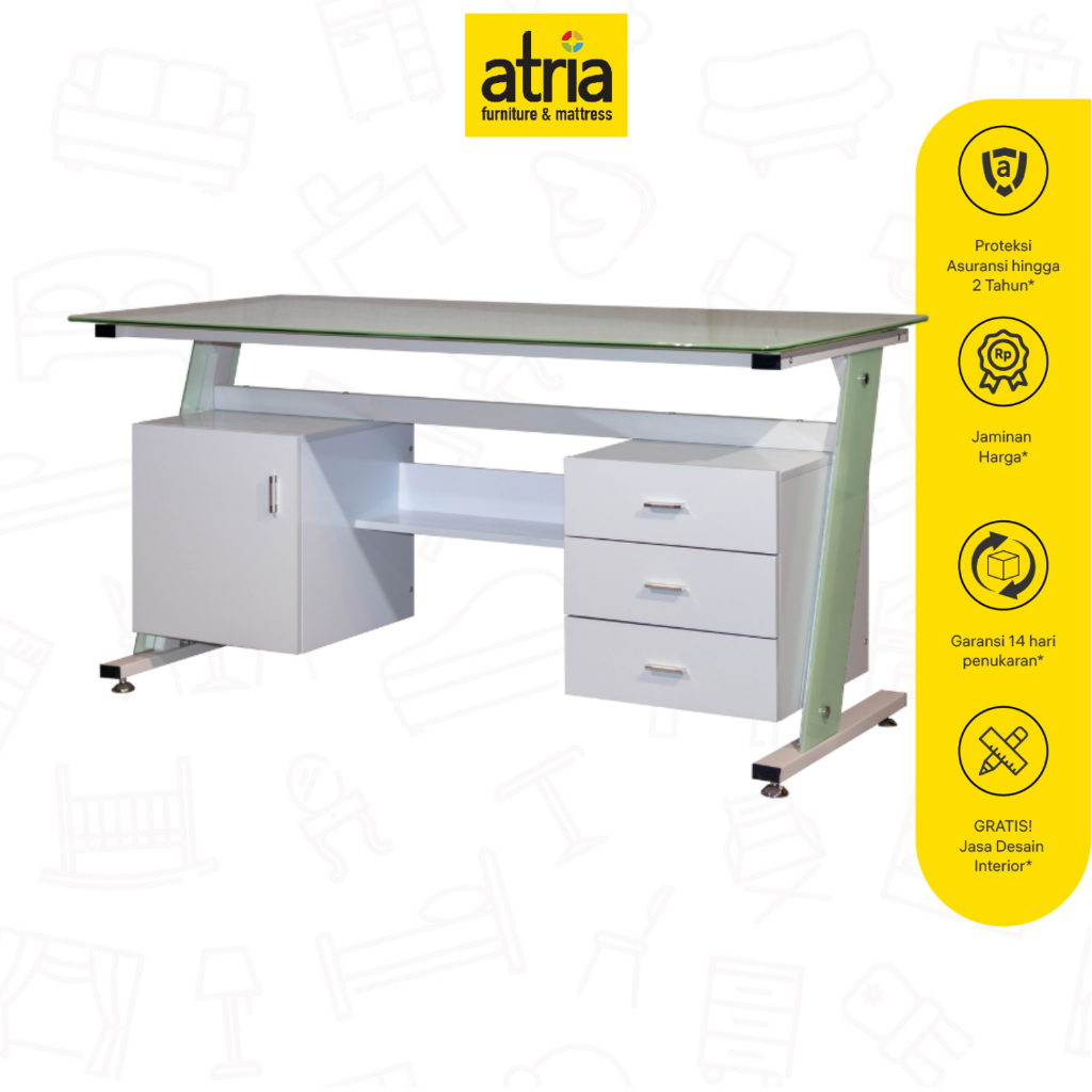 Jual Atria Adora Meja Kerja Computer Desk CSB-1015 Glass White | Shopee ...